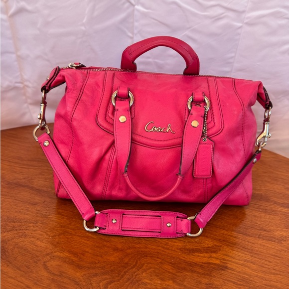Coach | Bags | Coach Ashley Leather Convertible Satchel In Hot Pink ...